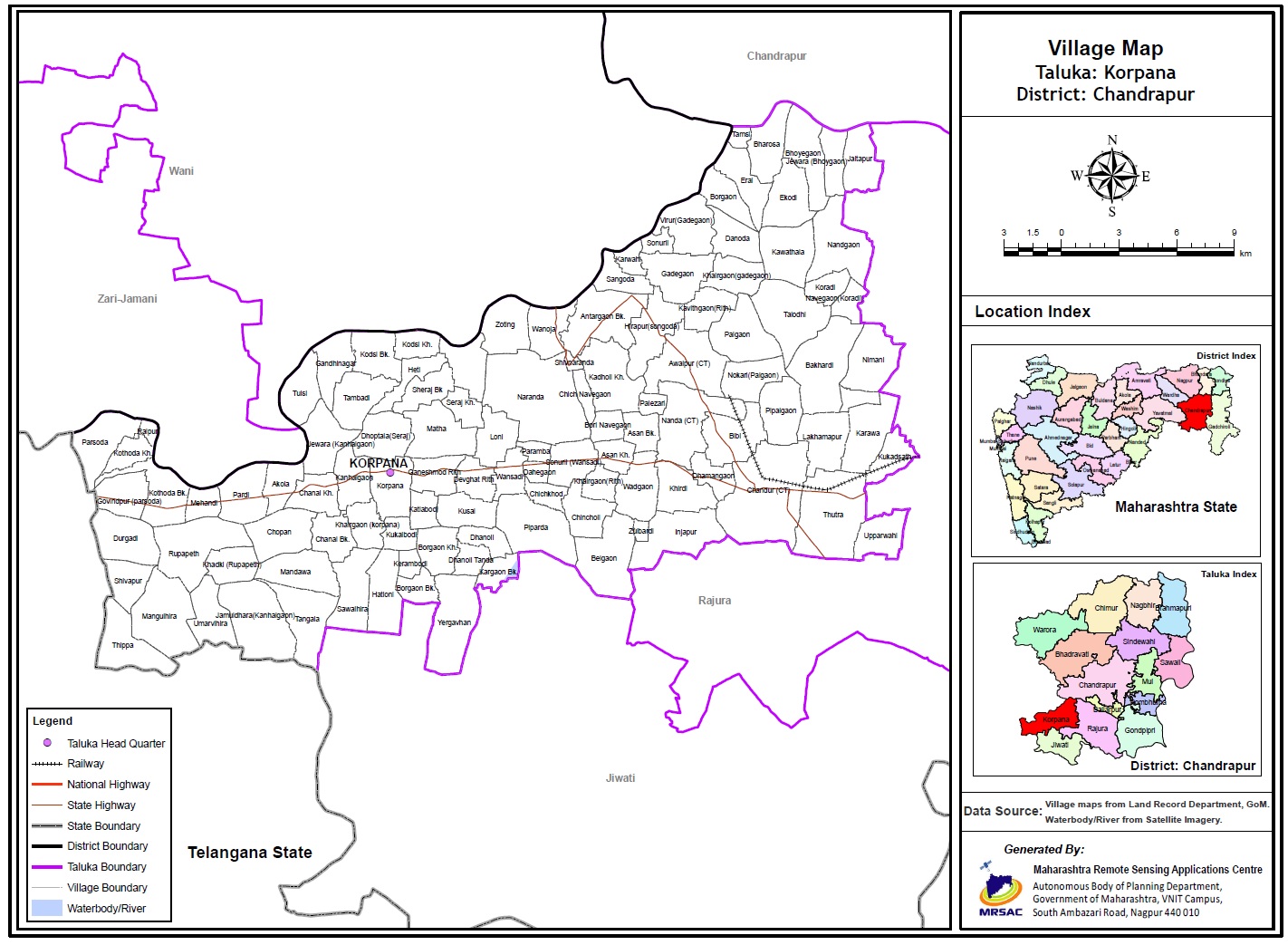 Korpana Taluka - Village Map